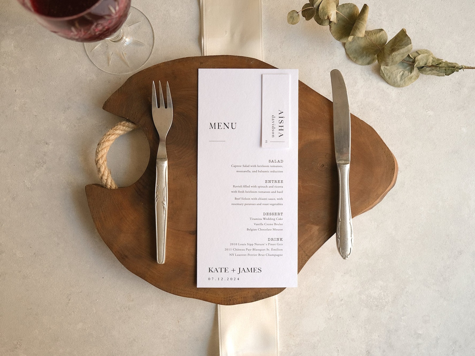 PRINTED Wedding Menu Name Place Card, Classic, Elegant, Simple Wedding ...