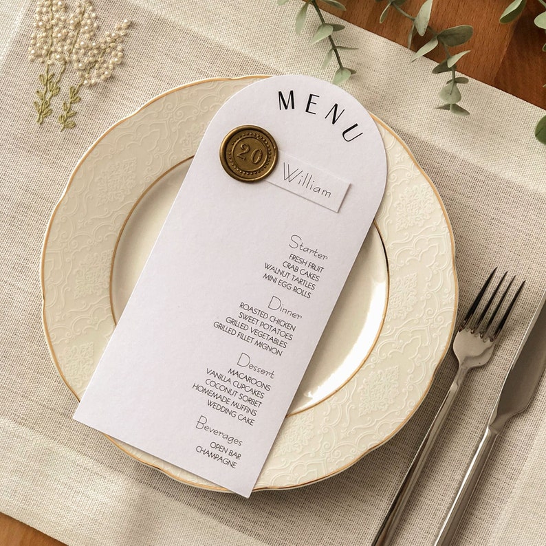 Printed Wedding Menu Name Place Card, Half Arch Menu, Classic, Elegant ...