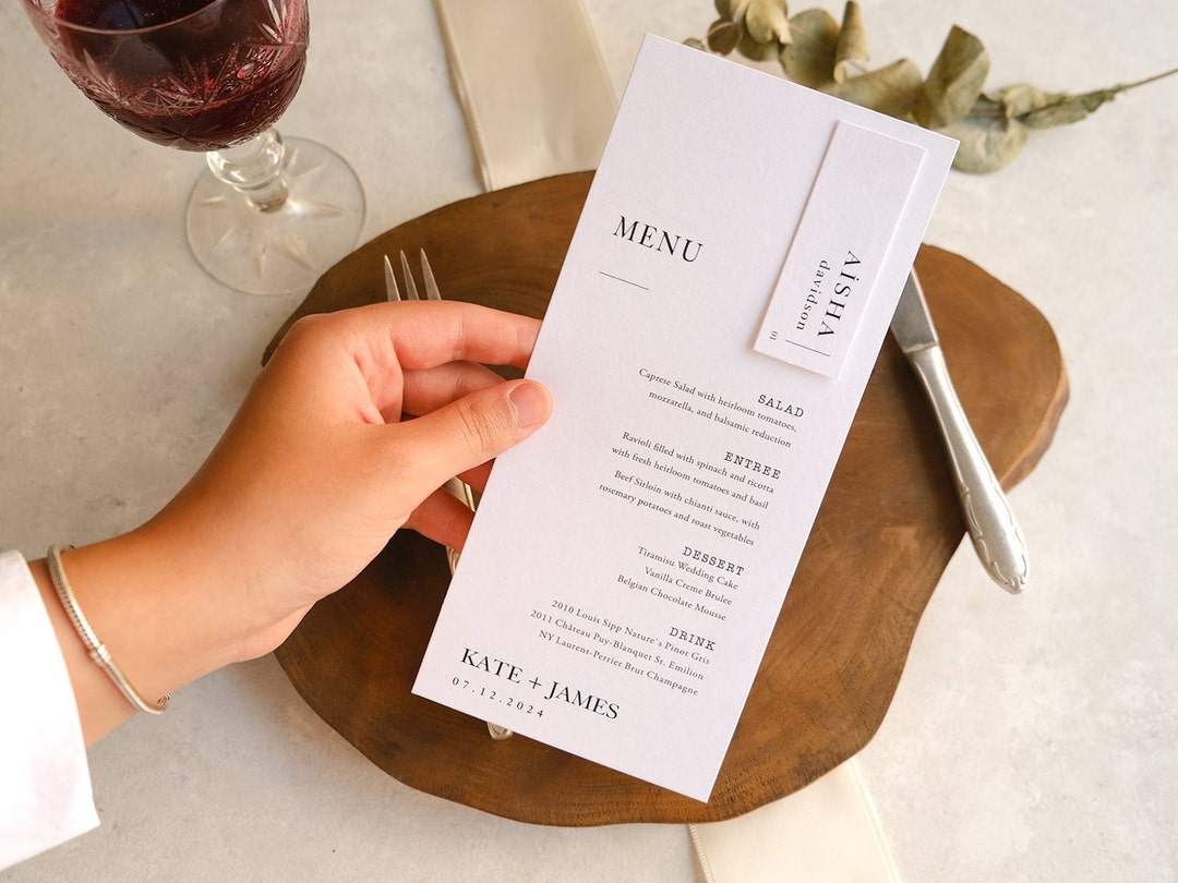 Printed Wedding Menu Name Place Card: Elegant Minimalist Design - Etsy