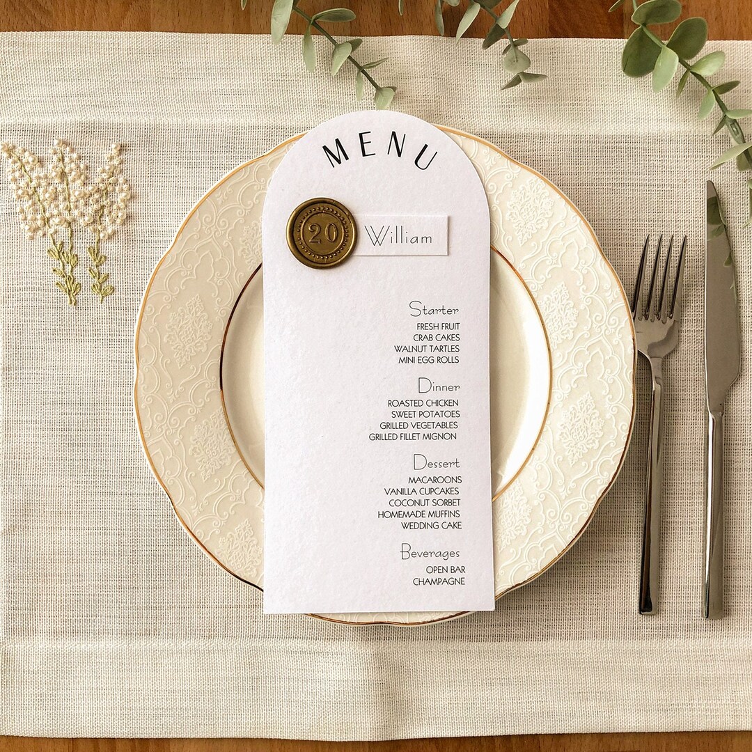 Printed Wedding Menu Name Place Card, Half Arch Menu, Classic, Elegant ...