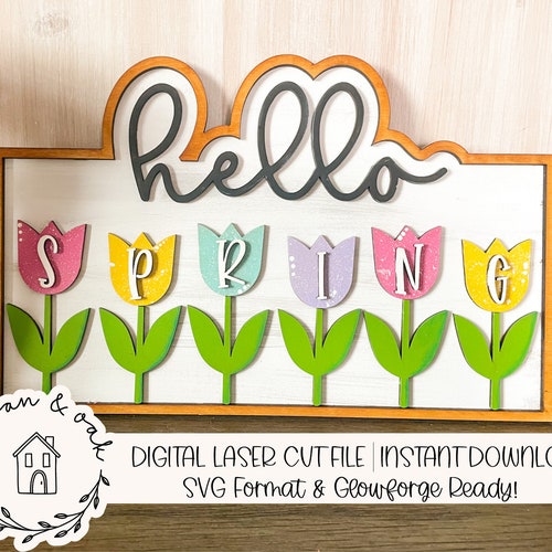 Hello Spring Door Hanger Svg Laser File Spring Laser Cut Etsy
