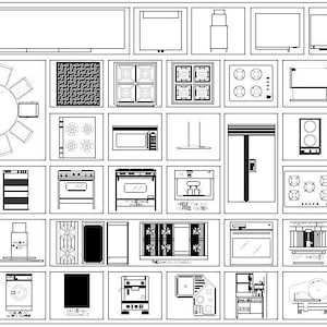 2D Drawing of Kitchen Cabinets, Kitchenware and White Goods, 257 Pieces ...