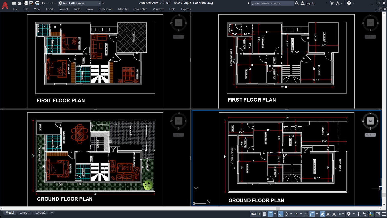 30'X50' Duplex Floor Plan, Tiny House Plans, Architectural Floor Plan ...