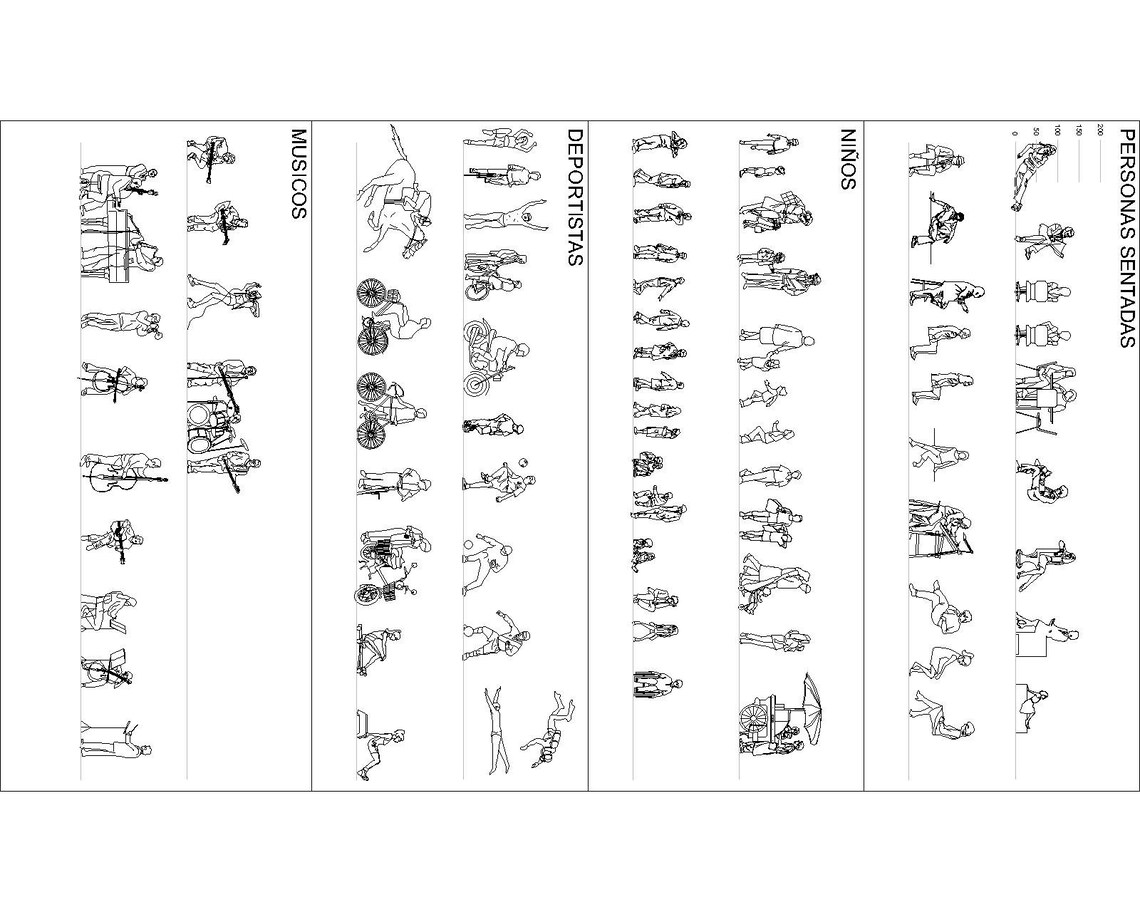 Autocad 2D DWG DXF PDF Blocks of Human Figures in Different Positions ...