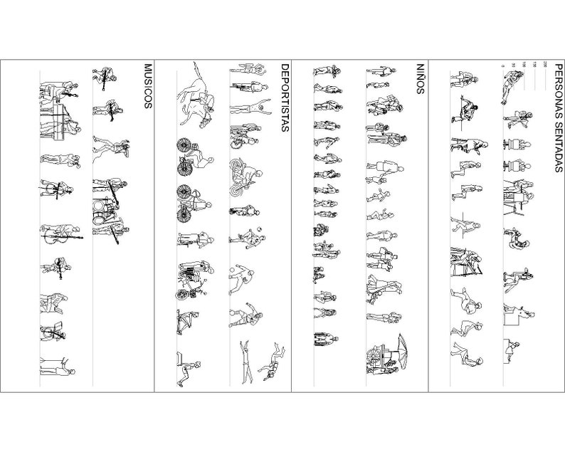 Autocad 2D DWG DXF PDF Blocks of Human Figures in Different Positions ...