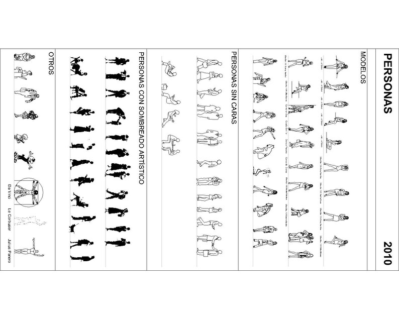 Autocad 2D DWG DXF PDF Blocks of Human Figures in Different Positions ...