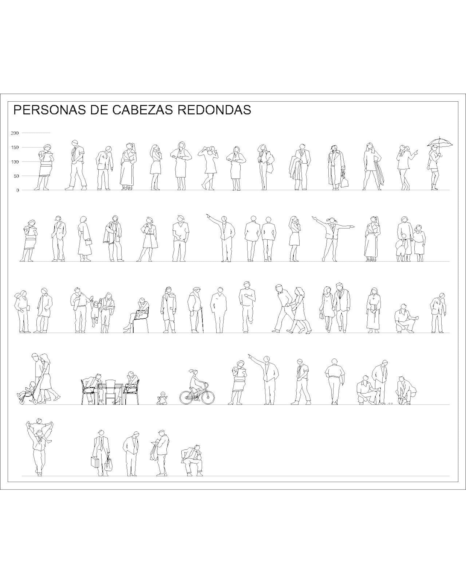 Autocad 2D DWG DXF PDF Blocks of Human Figures in Different Positions ...