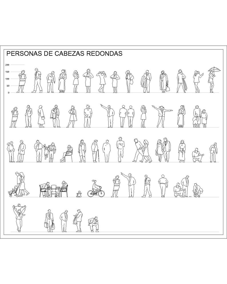 Autocad 2D DWG DXF PDF Blocks of Human Figures in Different Positions ...