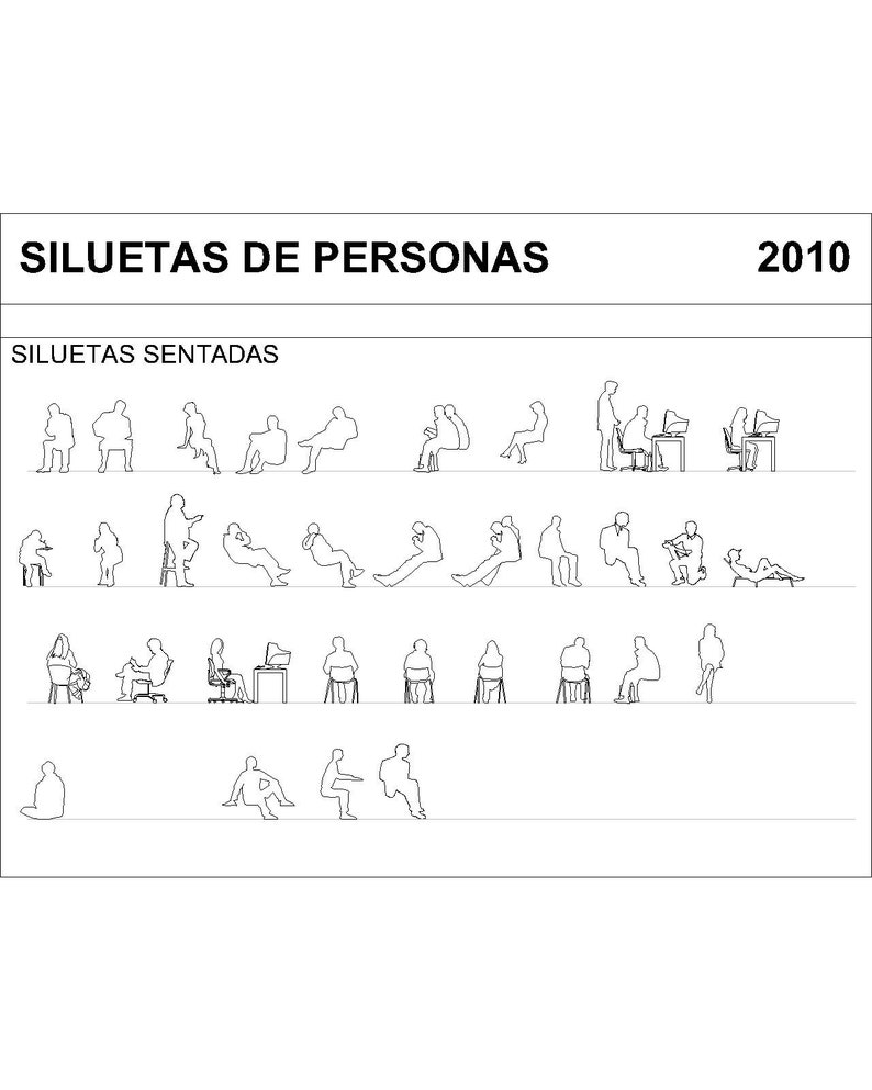 Autocad 2D DWG DXF PDF Blocks of Human Figures in Different Positions ...