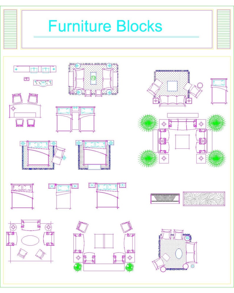 Autocad 2D DWG DXF PDF Furniture Blocks, Bedrooms, Kitchens and ...