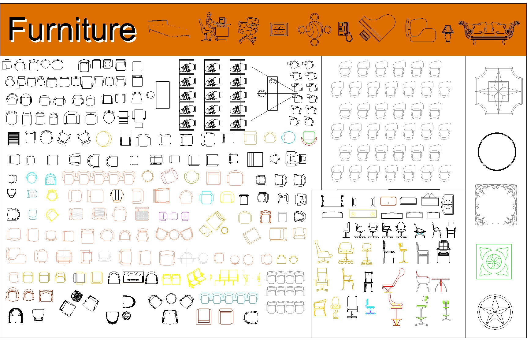 Autocad 2D DWG DXF PDF Furniture File, Ready Block for Autocad, 2D ...