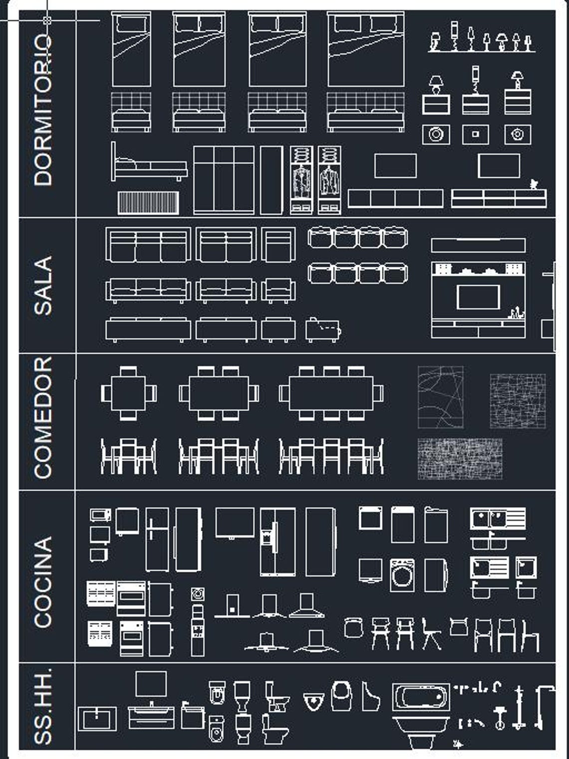 Autocad 2D DWG DXF PDF Furniture Blocks, Bedrooms, Kitchens and ...
