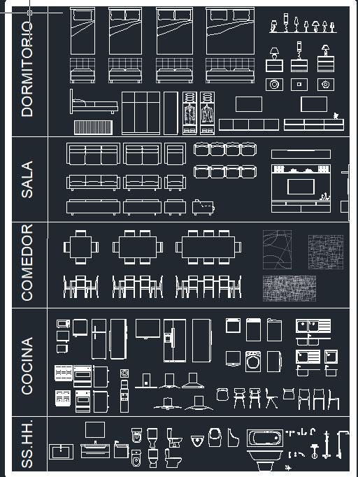 Autocad 2D DWG DXF PDF Furniture Blocks, Bedrooms, Kitchens and ...