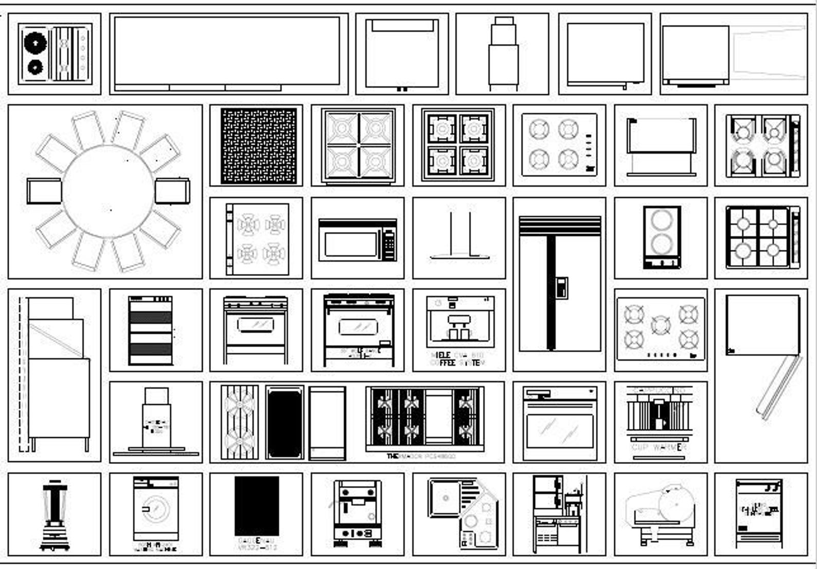 2D Drawing of Kitchen Cabinets, Kitchenware and White Goods, 257 Pieces ...