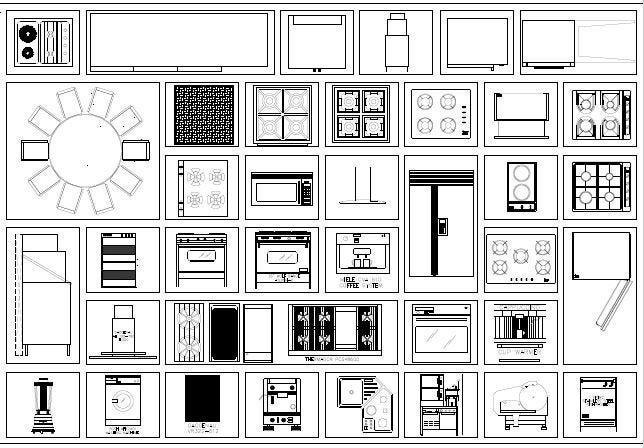 2D Drawing of Kitchen Cabinets, Kitchenware and White Goods, 257 Pieces ...
