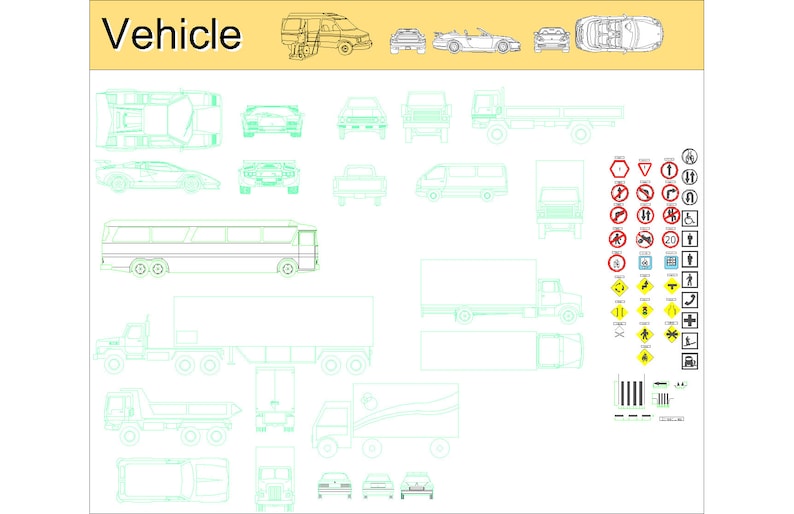 Autocad 2D DWG DXF PDF Car,biycle,bus,construction Equipment,truck ...