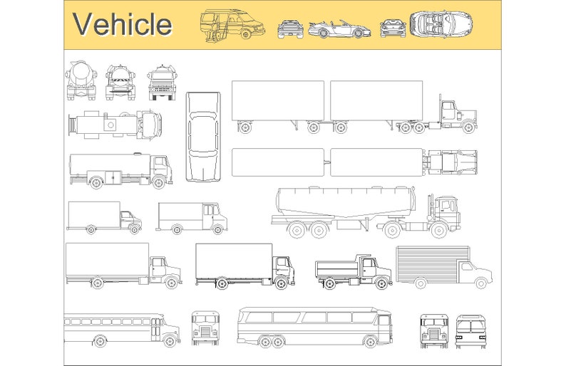Autocad 2D DWG DXF PDF Car,biycle,bus,construction Equipment,truck ...
