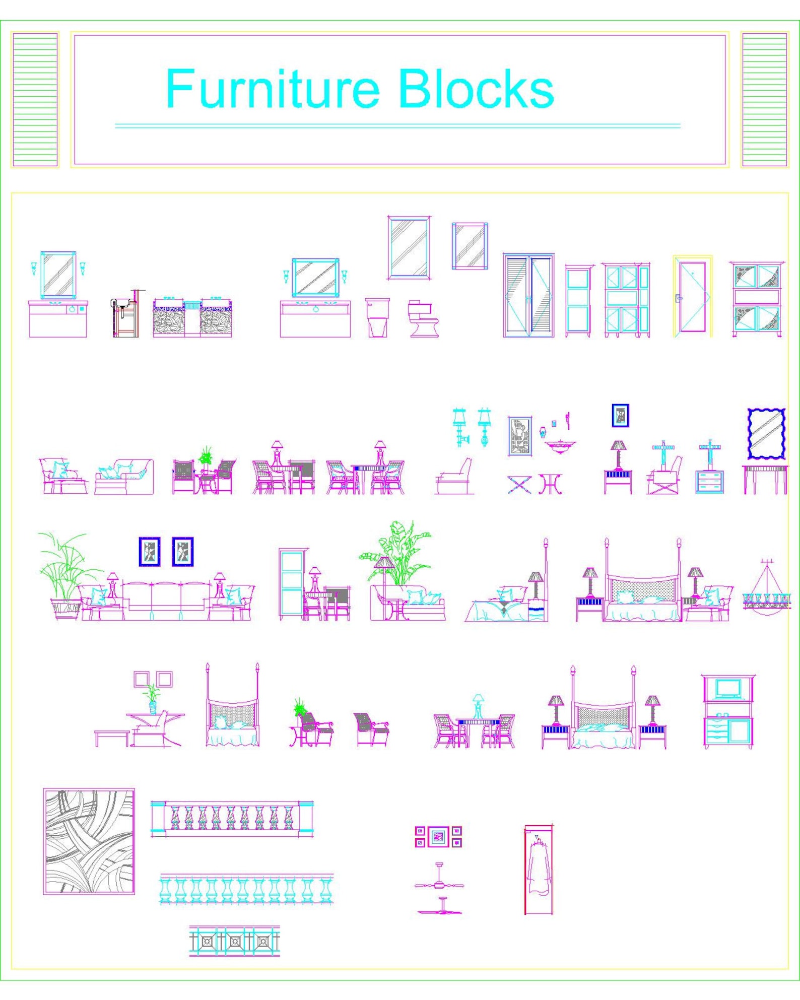 Autocad 2D DWG DXF PDF Furniture Blocks, Bedrooms, Kitchens and ...