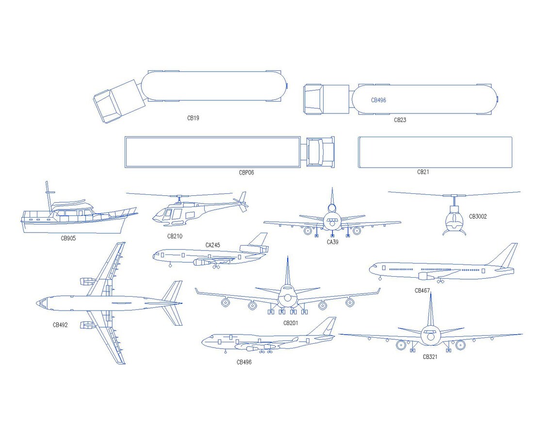 2D Drawings of Tractor/vessel/aircraft/car/boat/ship/truck, Vehicle ...