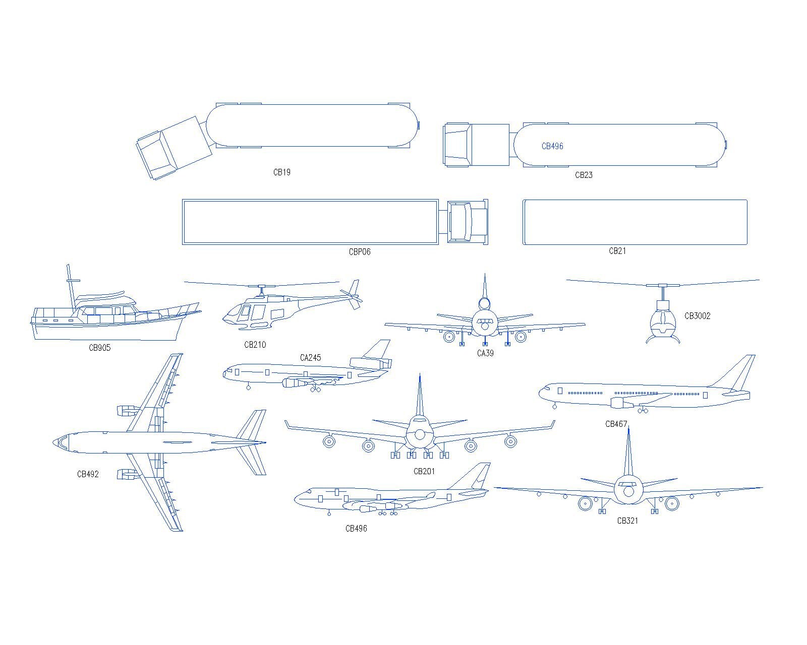 2D Drawings of Tractor/vessel/aircraft/car/boat/ship/truck, Vehicle ...