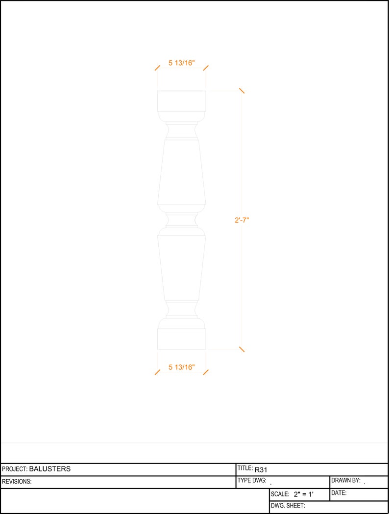 Standard Balusters Elevation Blocks [DWG, PDF, Rfa],ready Block for ...