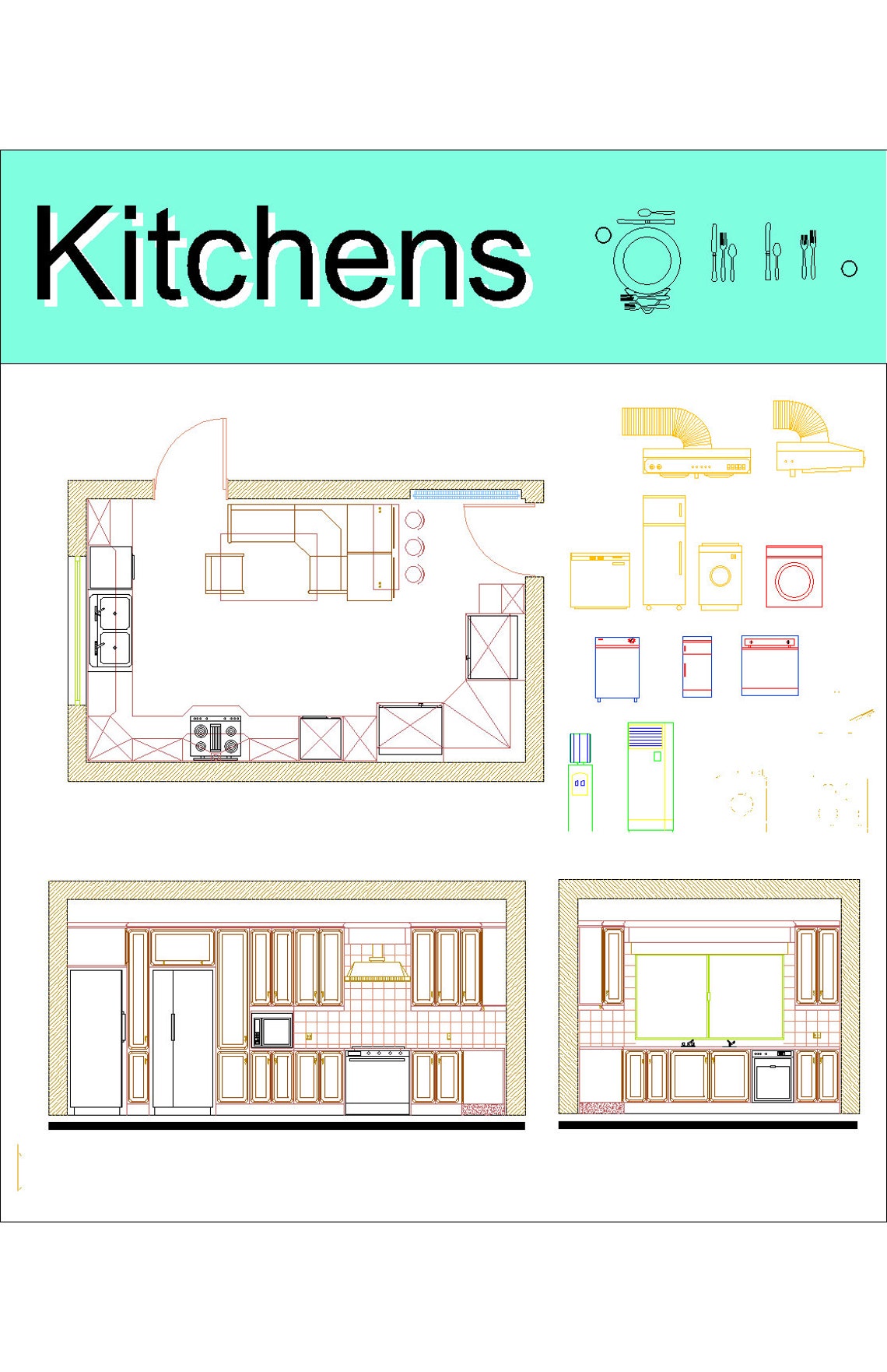 Autocad 2D DWG DXF PDF Kitchen and Baths File,ready Block for Autocad ...