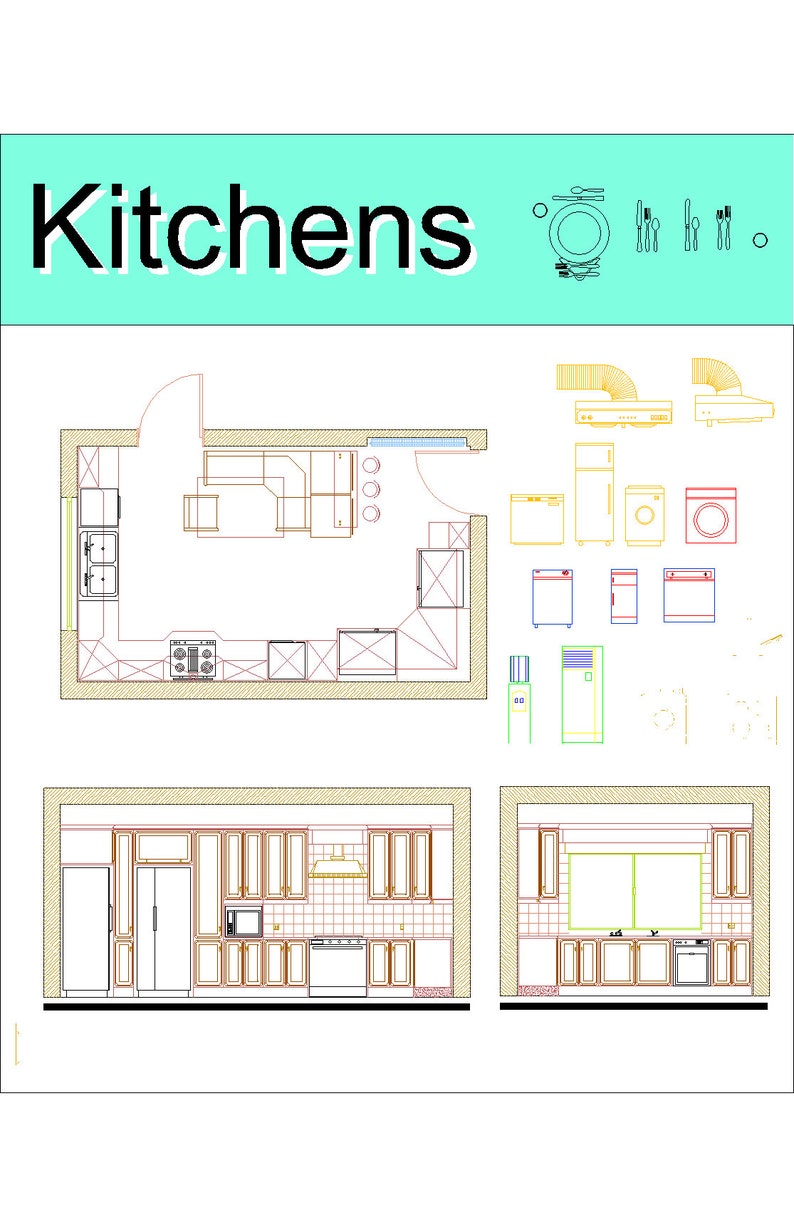 Autocad 2D DWG DXF PDF Kitchen and Baths File,ready Block for Autocad ...
