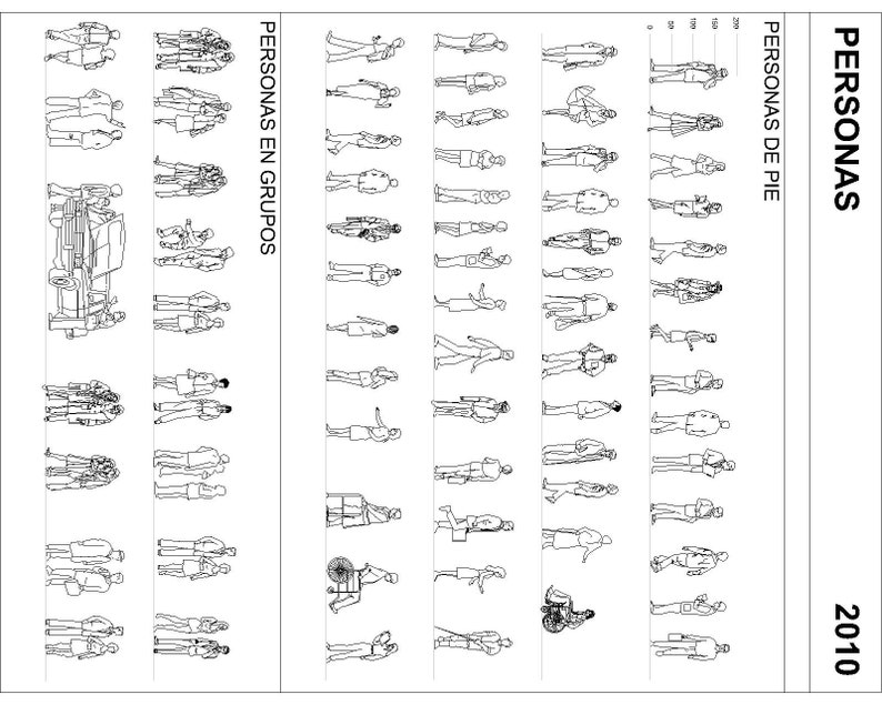 Autocad 2D DWG DXF PDF Blocks of Human Figures in Different Positions ...