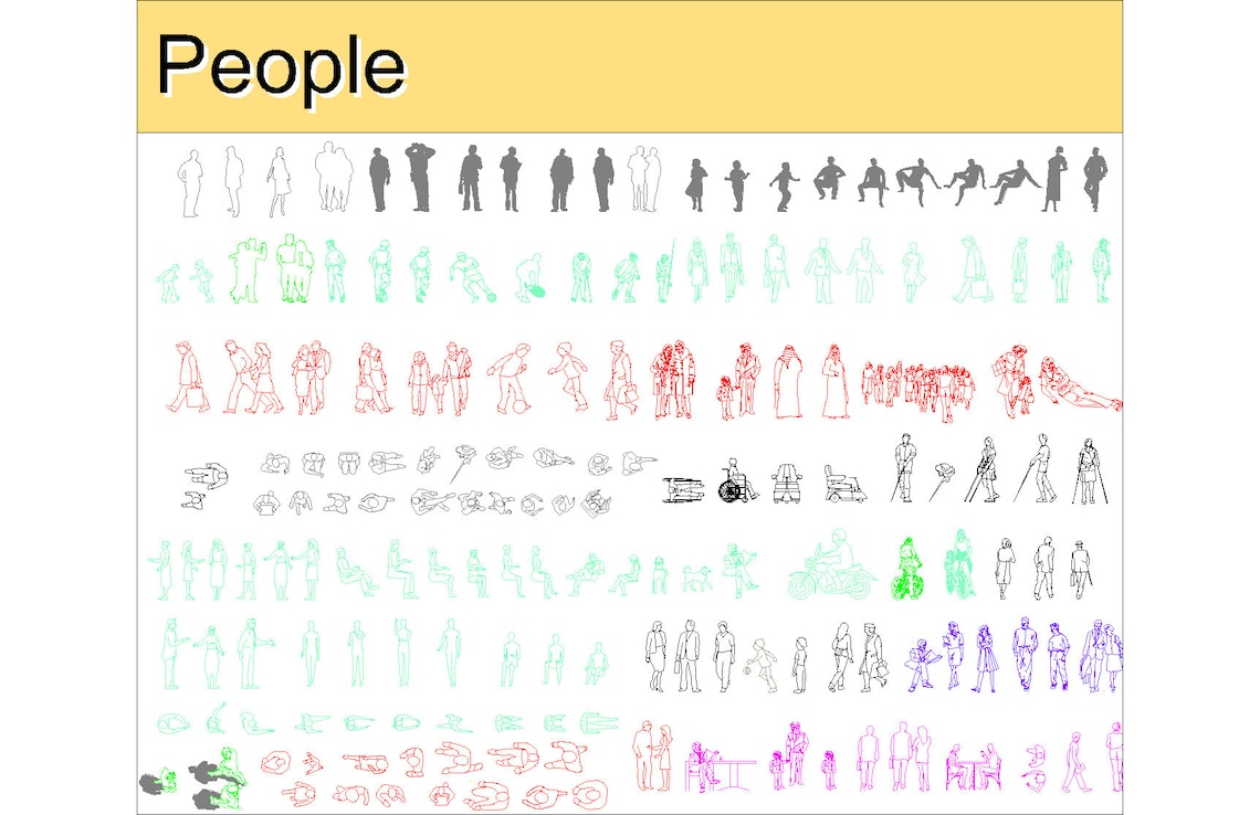 Autocad 2D DWG DXF PDF People File, Ready Block for Autocad, 2D Drawing ...