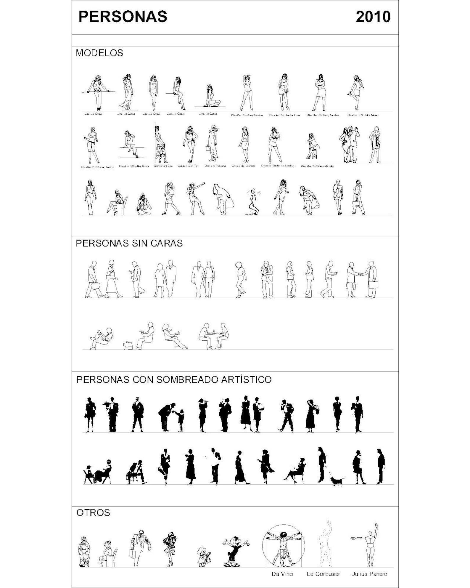 Autocad 2D DWG DXF PDF Blocks of Human Figures in Different Positions ...