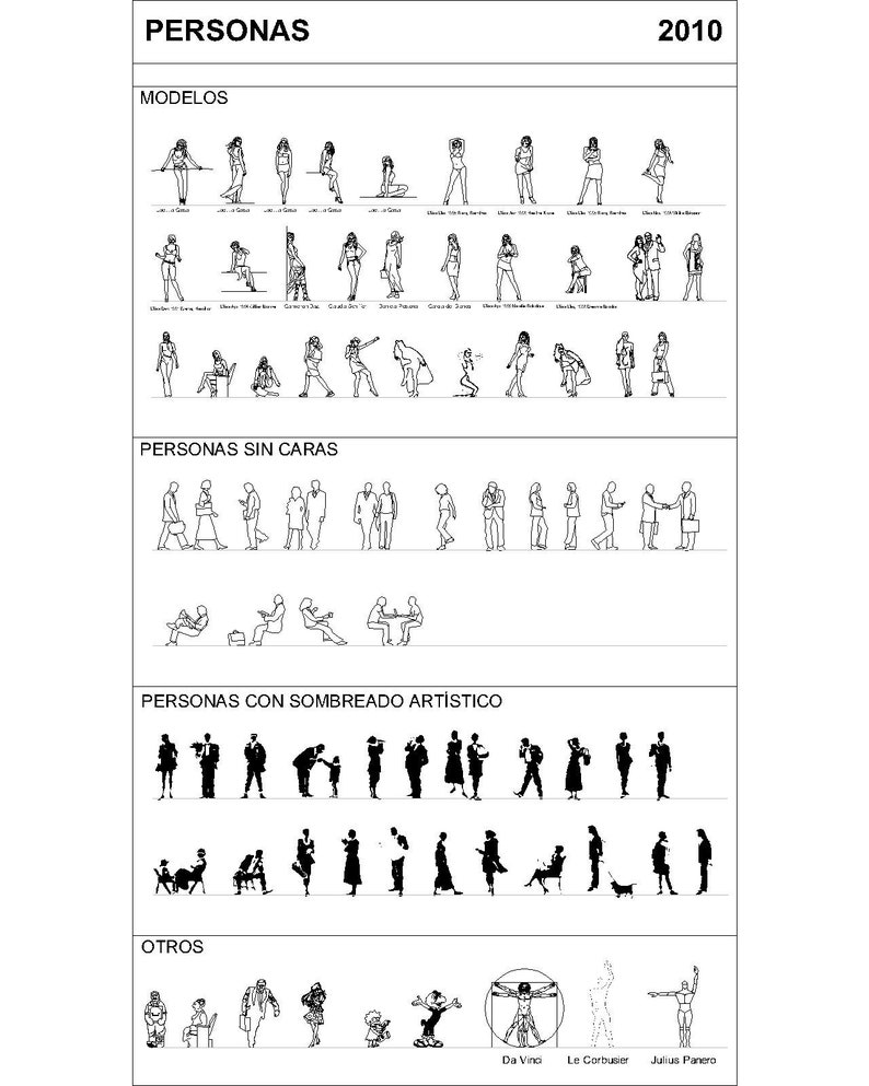 Autocad 2D DWG DXF PDF Blocks of Human Figures in Different Positions ...