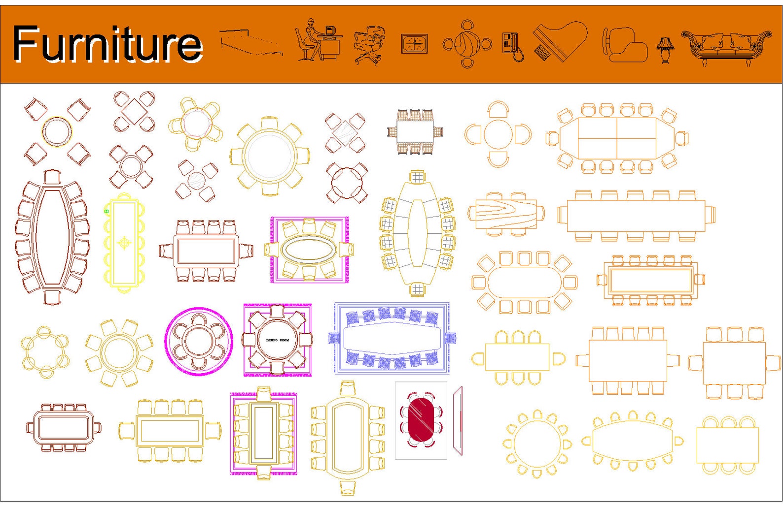 Autocad 2D DWG DXF PDF Furniture File, Ready Block for Autocad, 2D ...