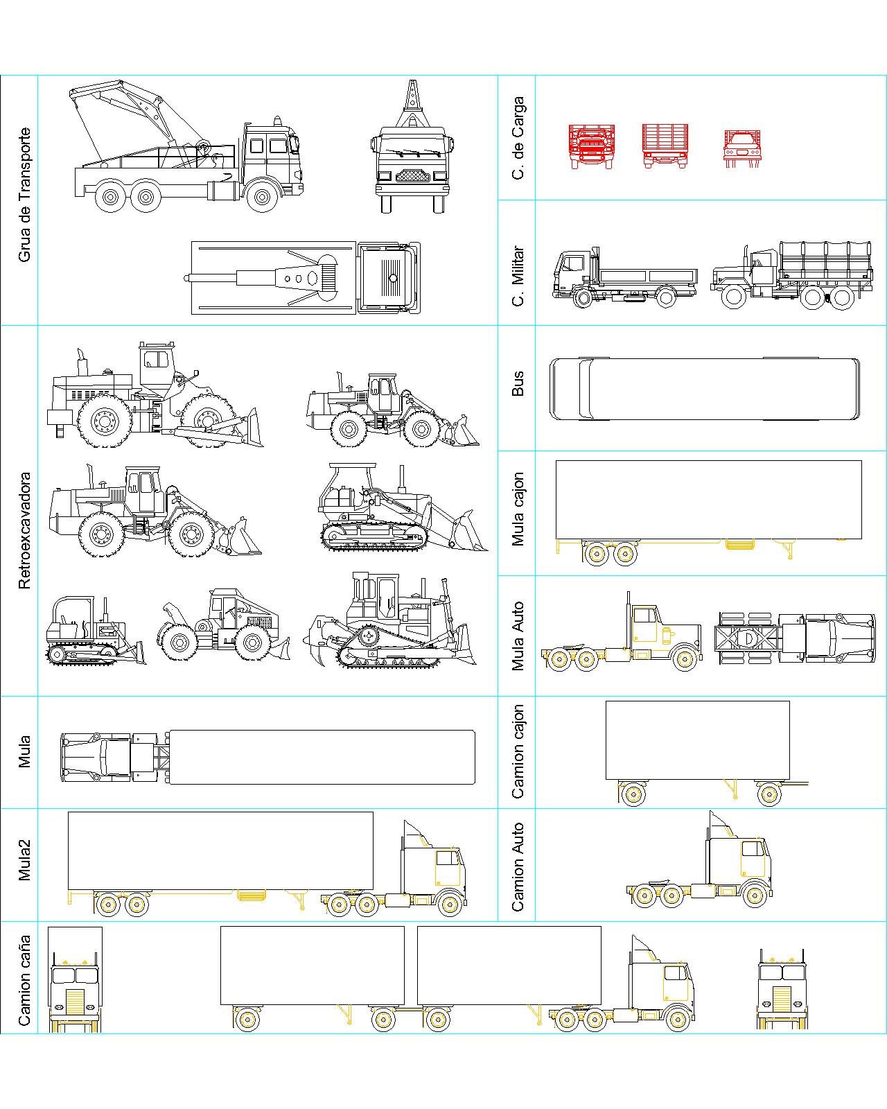 2D Drawings of Tractor/bus/bmw/car/ambulance/atomobile/truck, Vehicle ...