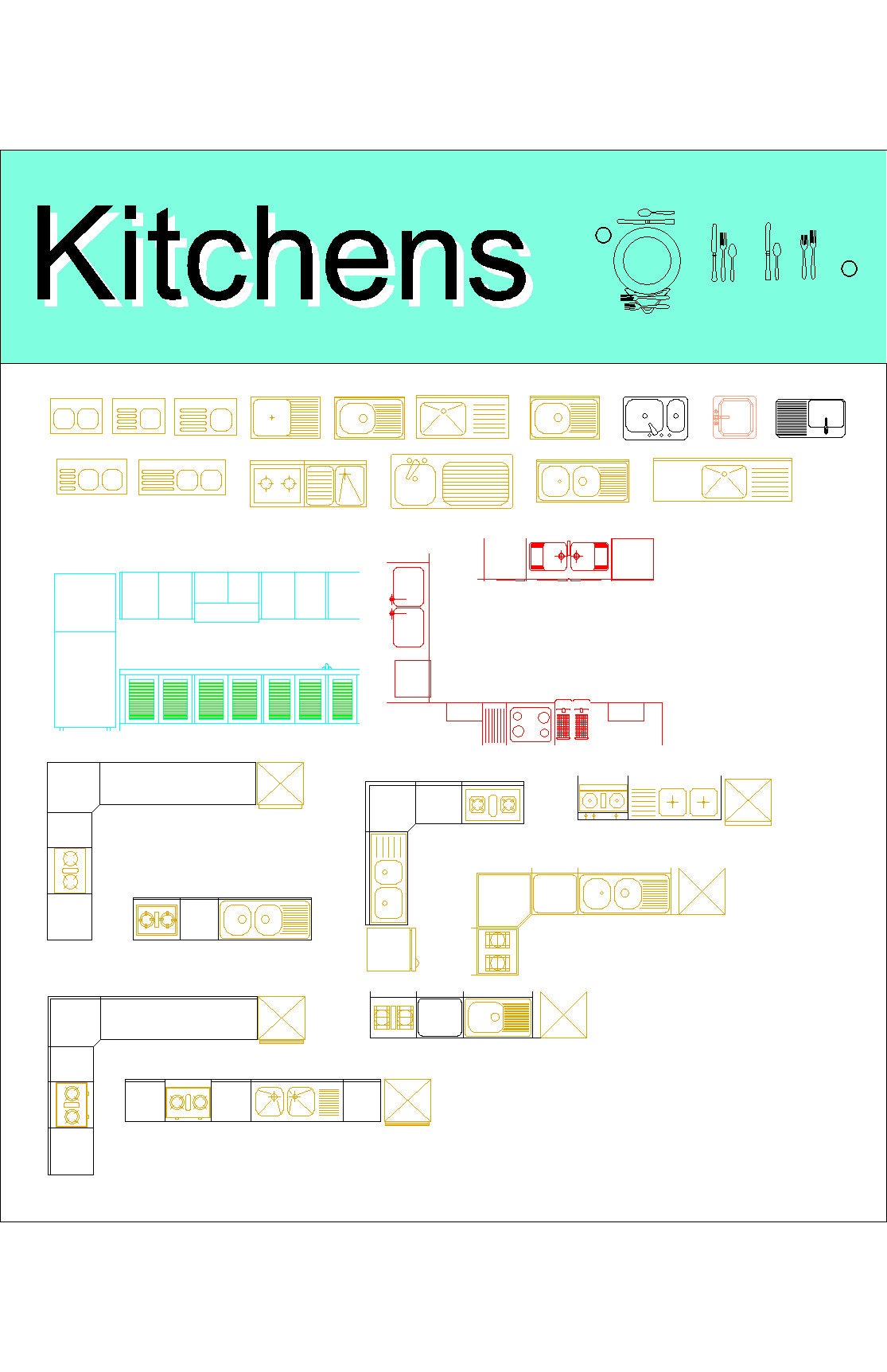 Autocad 2D DWG DXF PDF Kitchen and Baths File,ready Block for Autocad ...