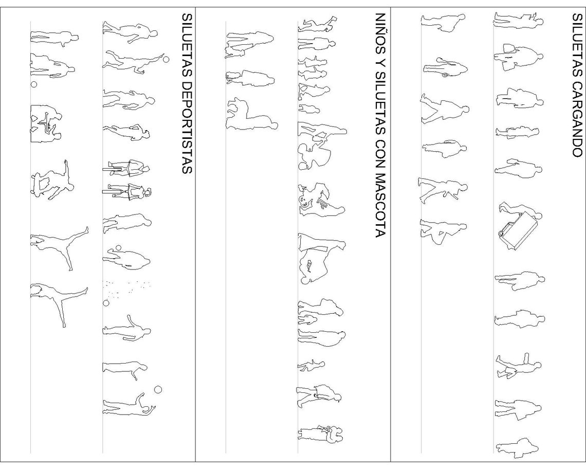 Autocad 2D DWG DXF PDF Blocks of Human Figures in Different Positions ...
