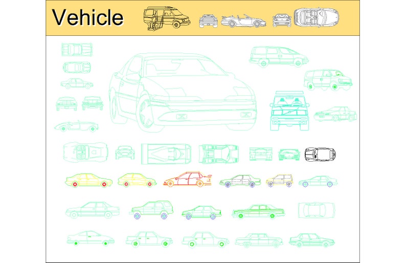 Autocad 2D DWG DXF PDF Car,biycle,bus,construction Equipment,truck ...
