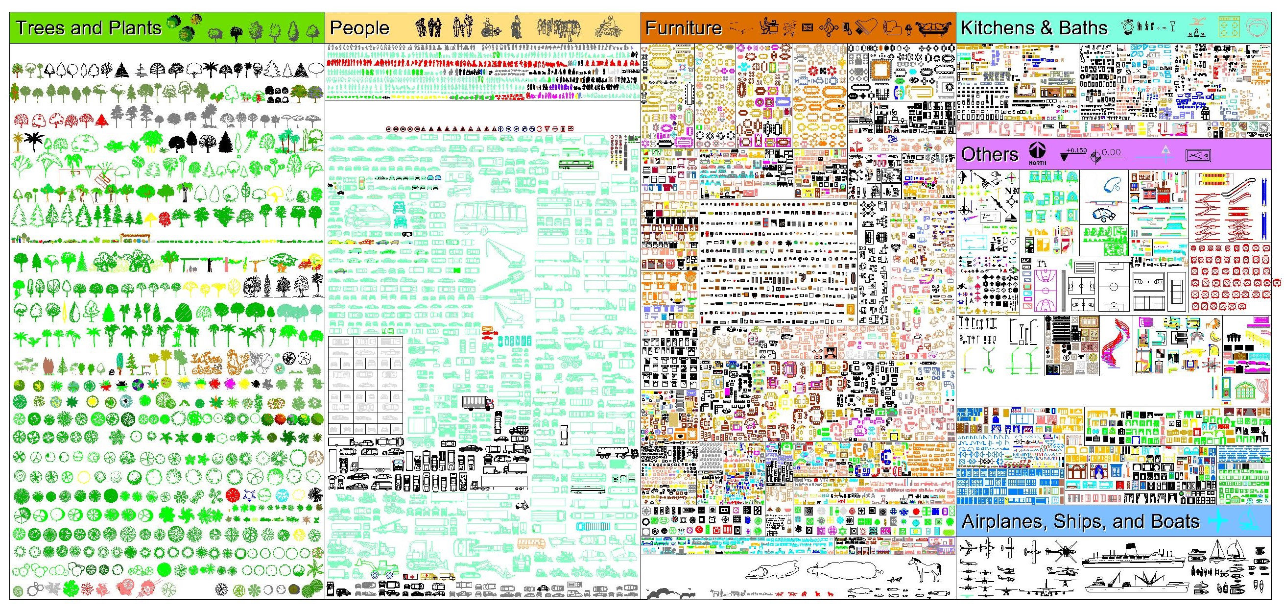 3000+ Autocad 2D DWG Trees,plants,vehicle,furniture,baths,door,window ...
