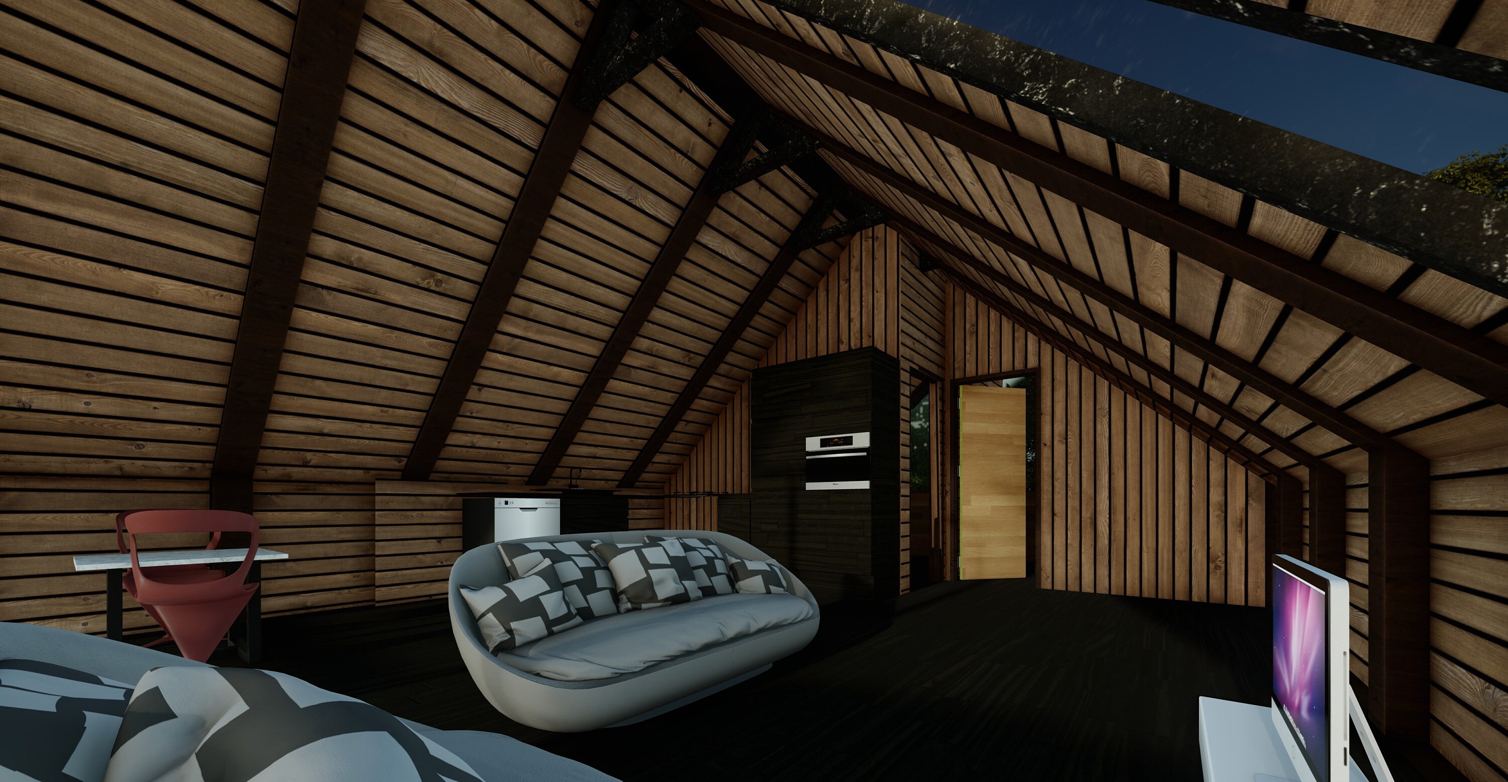5.6m X 11 M Wooden Bungalow House Plan,tiny House Sketchup Model ...