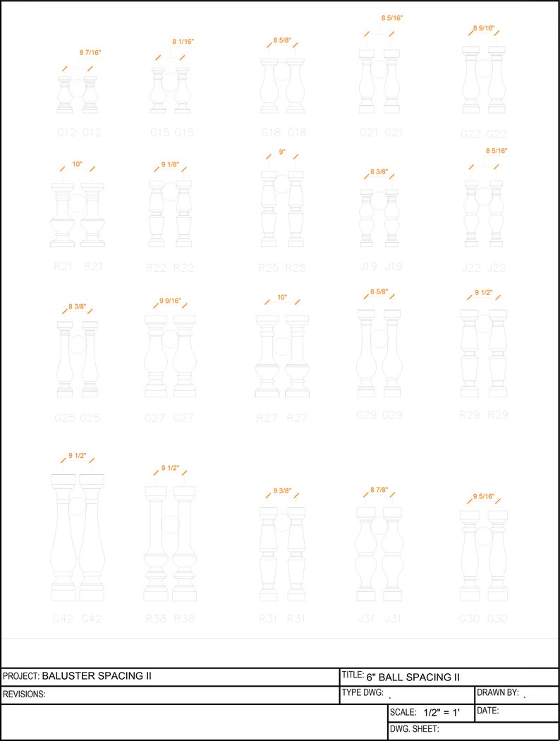 Standard Balusters Elevation Blocks [DWG, PDF, Rfa],ready Block for ...