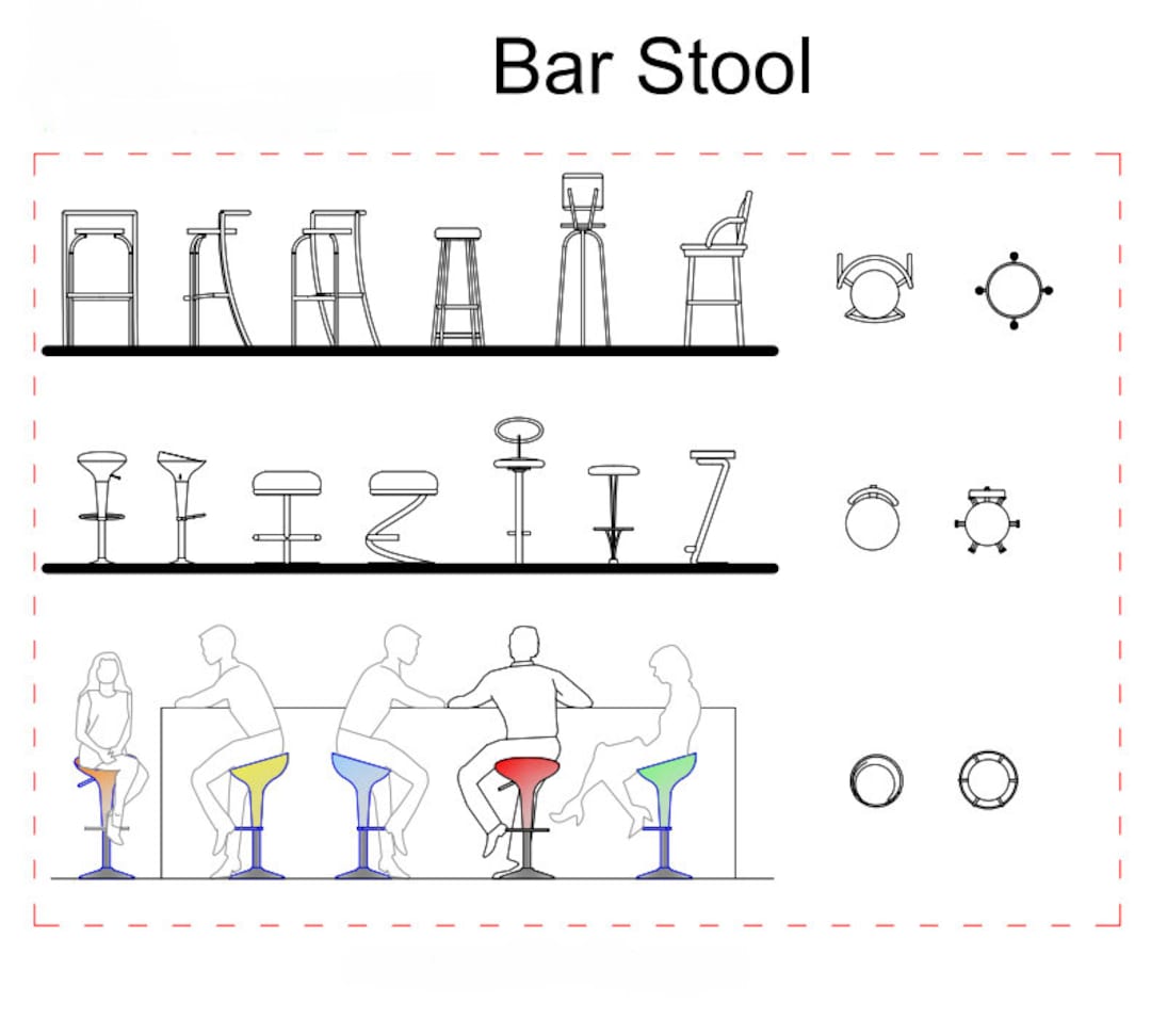 2D Drawings Bar-stool, Autocad 2D DWG File, Ready Block for Autocad, 2D ...
