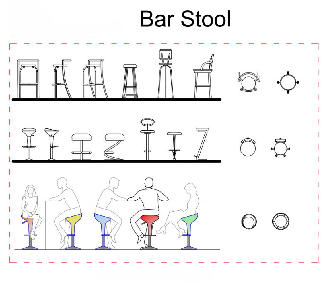 2D Drawings Bar-stool, Autocad 2D DWG File, Ready Block for Autocad, 2D ...