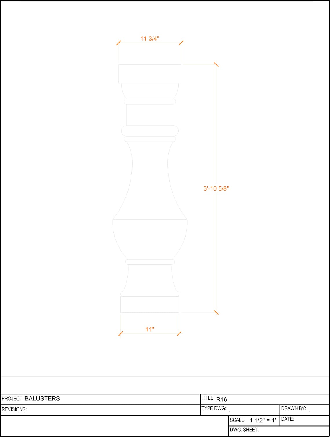 Standard Balusters Elevation Blocks DWG PDF Rfaready - Etsy