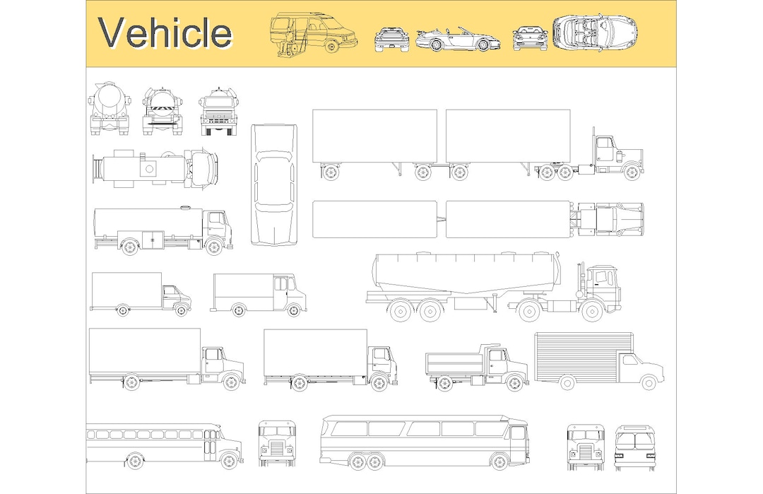 Autocad 2D DWG DXF PDF Car,biycle,bus,construction Equipment,truck ...