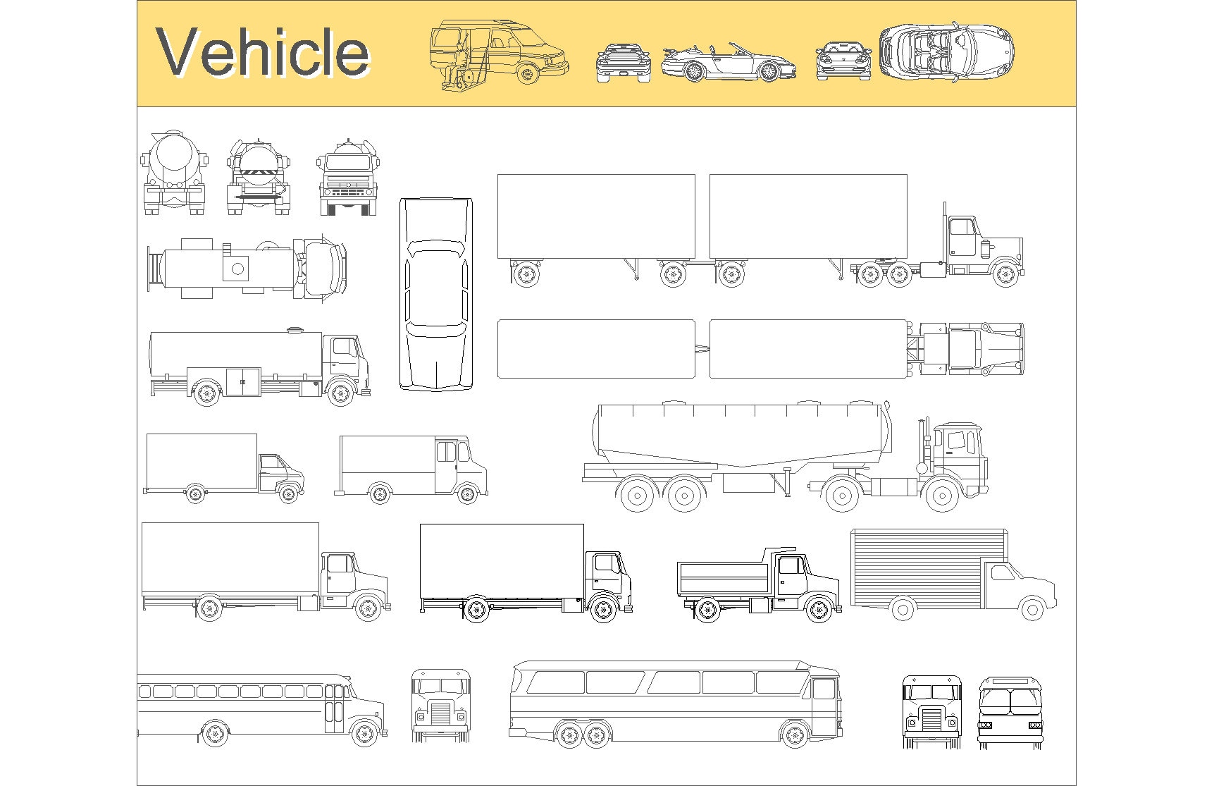 Autocad 2D DWG DXF PDF Car,biycle,bus,construction Equipment,truck ...