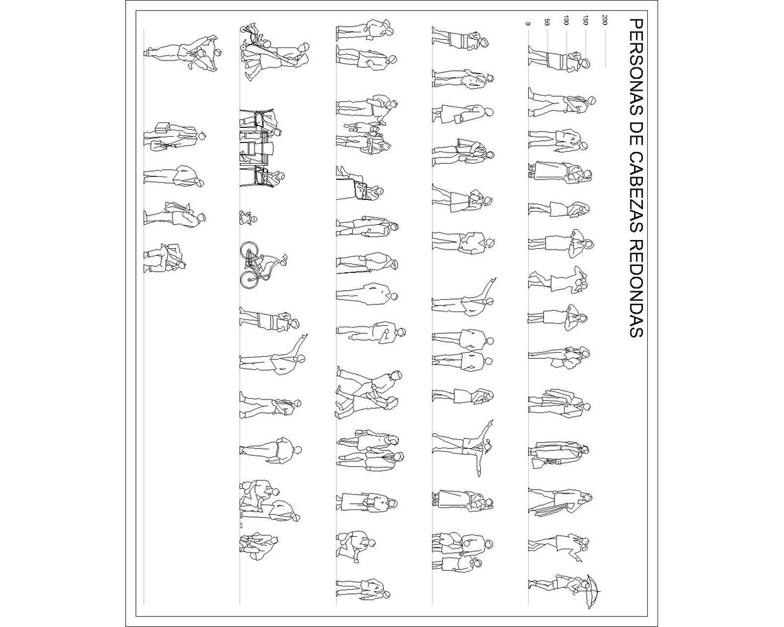 Autocad 2D DWG DXF PDF Blocks of Human Figures in Different Positions ...