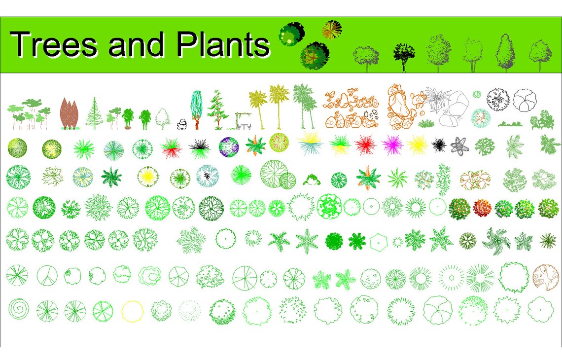 Autocad 2D DWG DXF PDF Trees and Plants File,autocad 2D Template - Etsy
