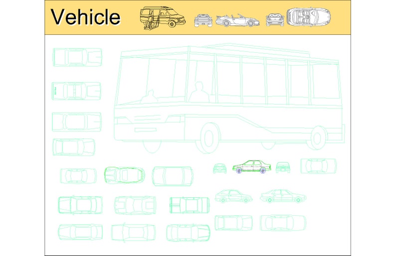 Autocad 2D DWG DXF PDF Car,biycle,bus,construction Equipment,truck ...