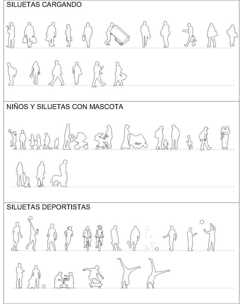 Bloques de figuras humanas en diferentes posiciones para AutoCAD 2D ...