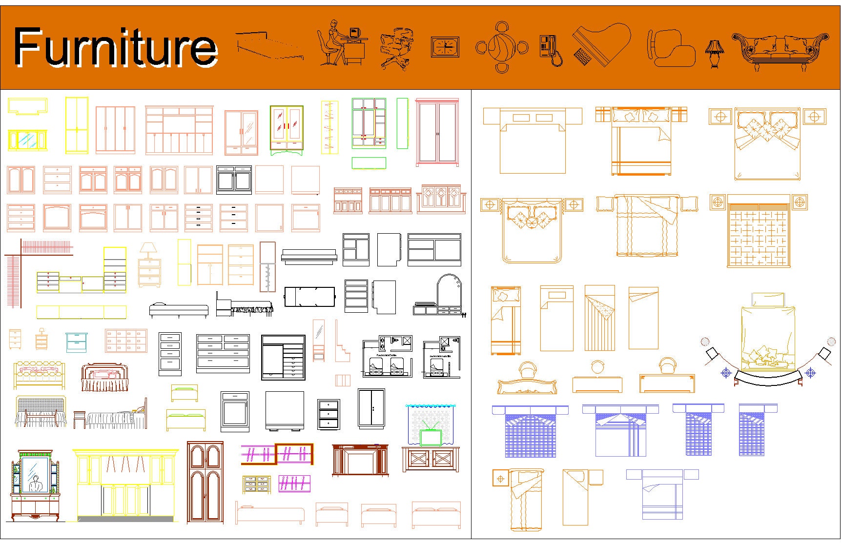 Autocad 2D DWG DXF PDF Furniture File, Ready Block for Autocad, 2D ...