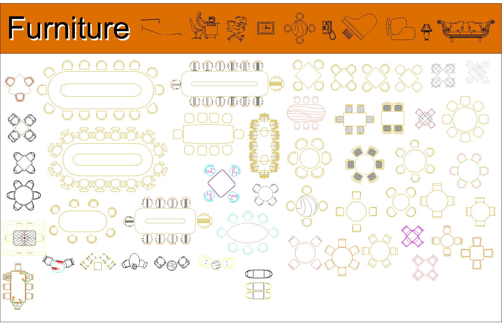 Autocad 2D DWG DXF PDF Furniture File, Ready Block for Autocad, 2D ...